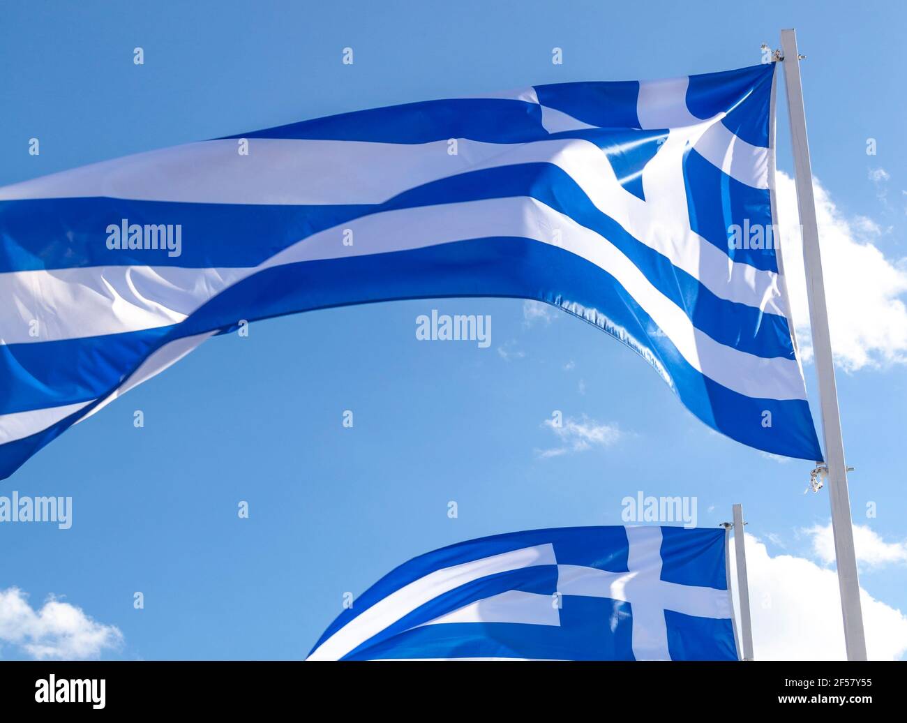 Greek flags waving in Syntagma Square, Athens, Greece, during the ...