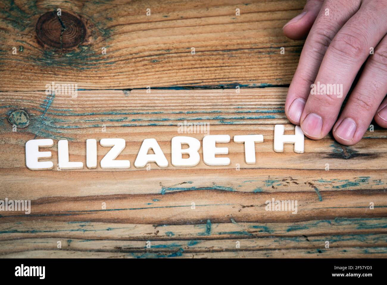 Elizabeth. Name of women and girls. White letters of the alphabet on a ...