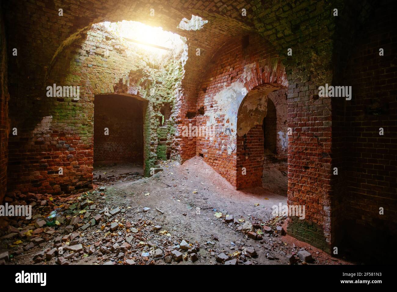 Dark old ancient abandoned red brick ruined historical building Stock ...