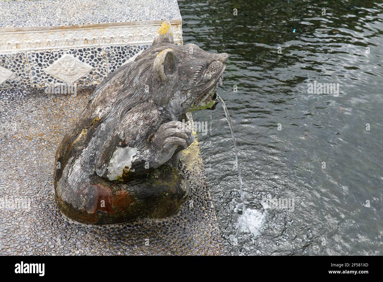 Monkey fountain with by the pool in tropical garden park Stock Photo ...