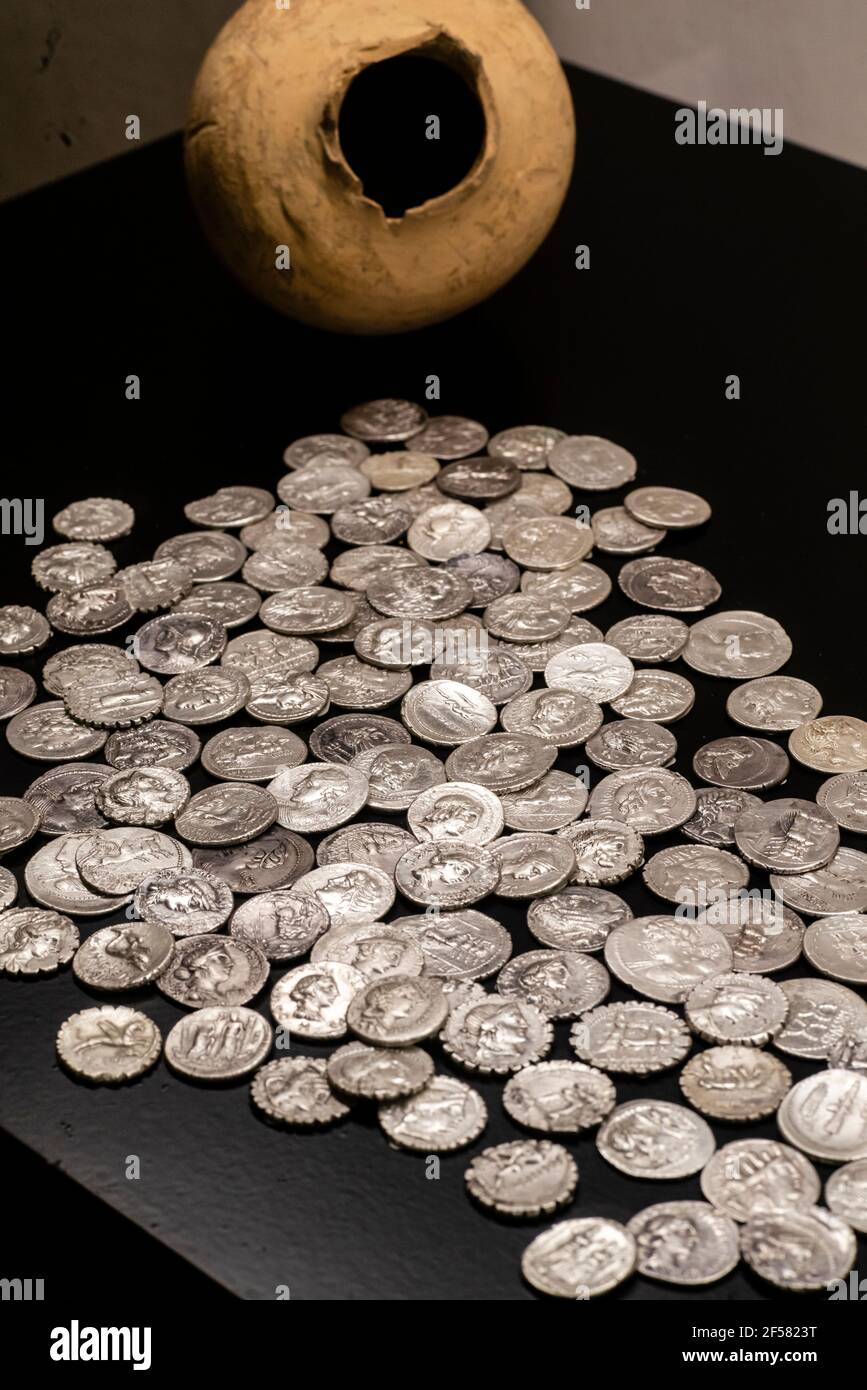 Greek / Roman archeological site of Ampuries, Treasure of denarii ...