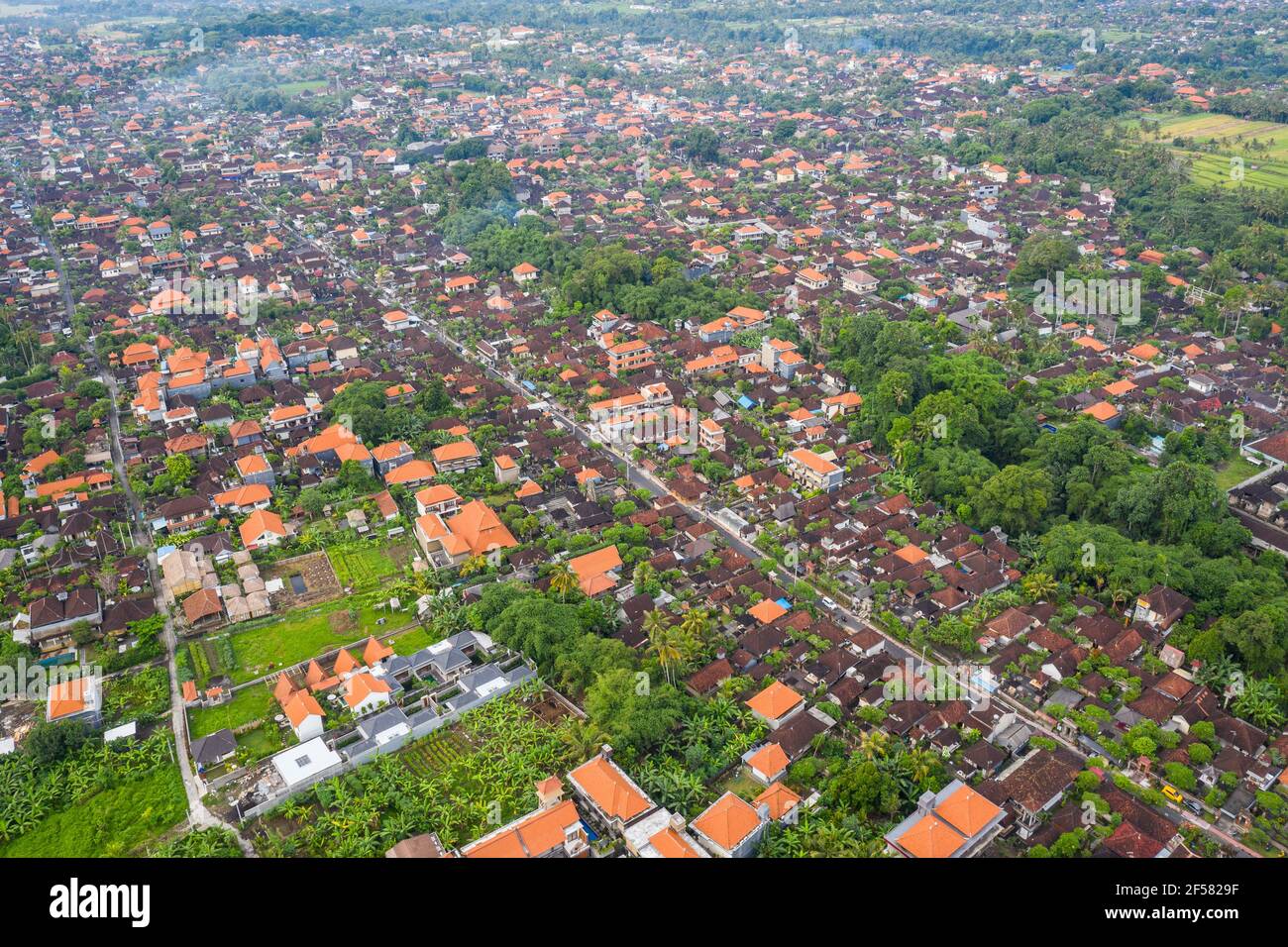 Aerial view of Ubud town center, the Bali cultural center in Indonesia ...