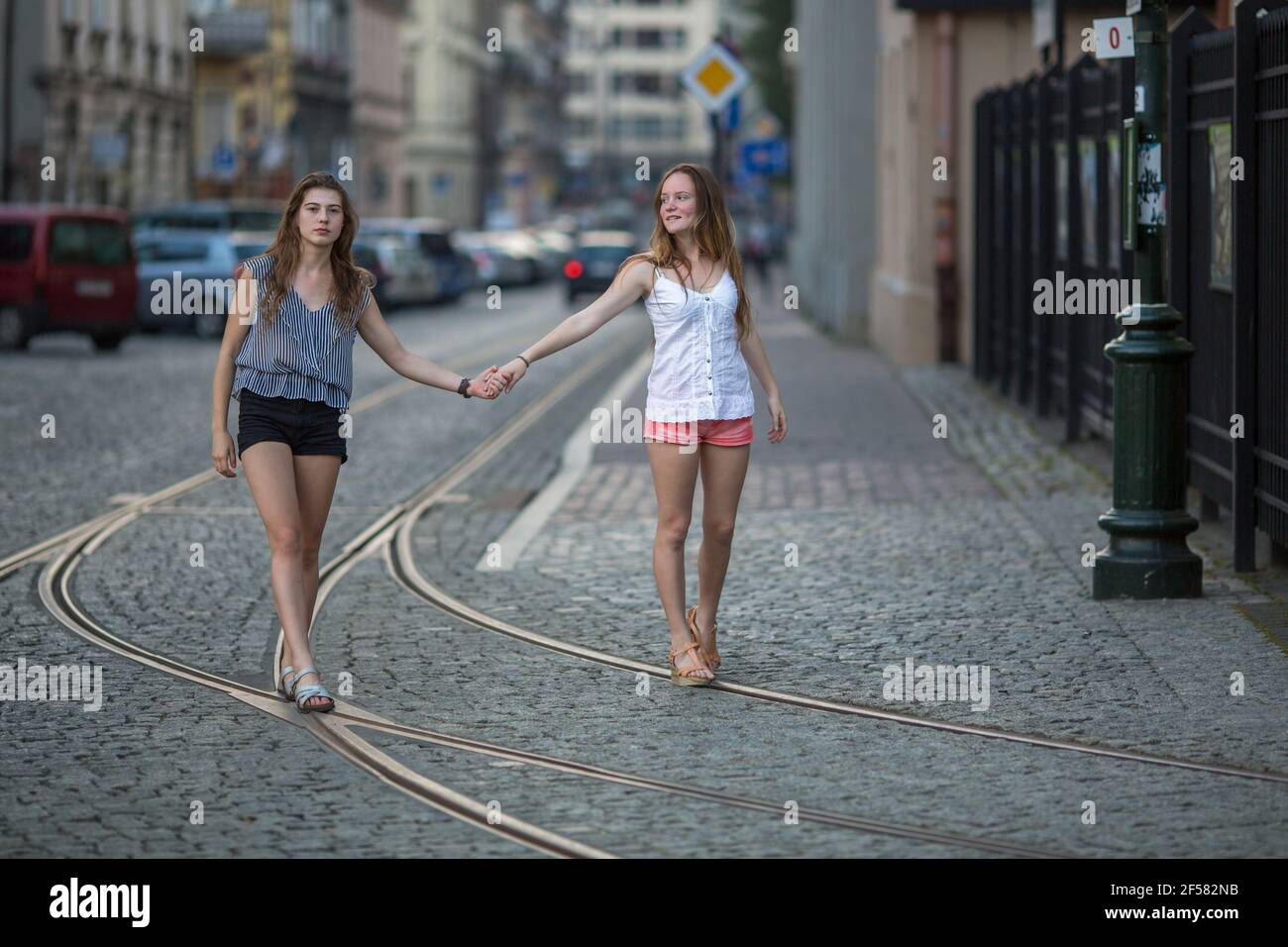 Two young girls enjoying walk hi-res stock photography and images - Alamy
