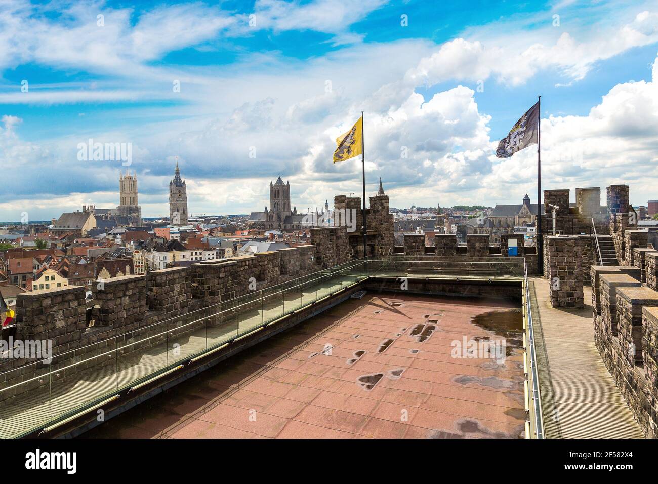 Medieval castle Gravensteen (Castle of the Counts) in Gent in a ...