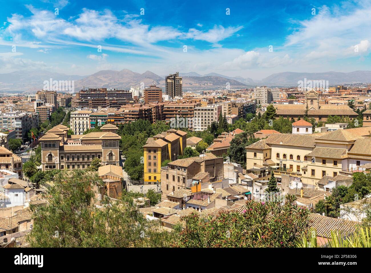 Panoramic aerial view of Granada in a beautiful summer day, Spain Stock ...