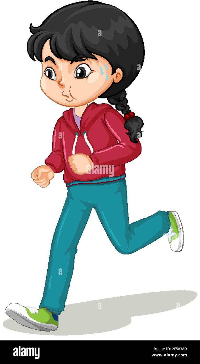 Girl doing running exercise cartoon character isolated illustration ...