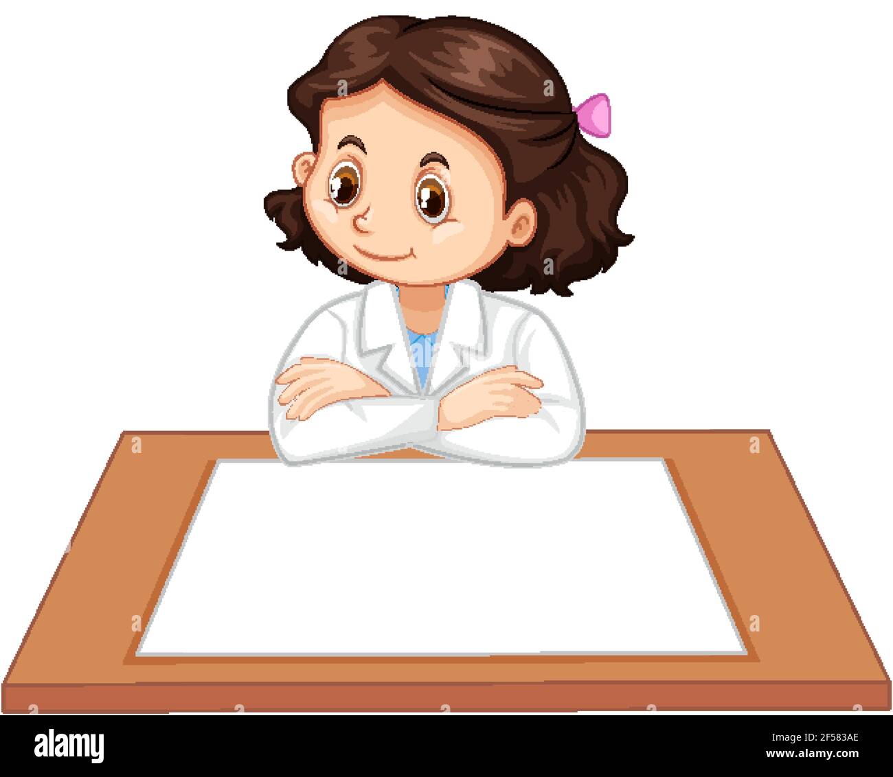 Scientist girl uniform with blank paper on the table illustration Stock ...