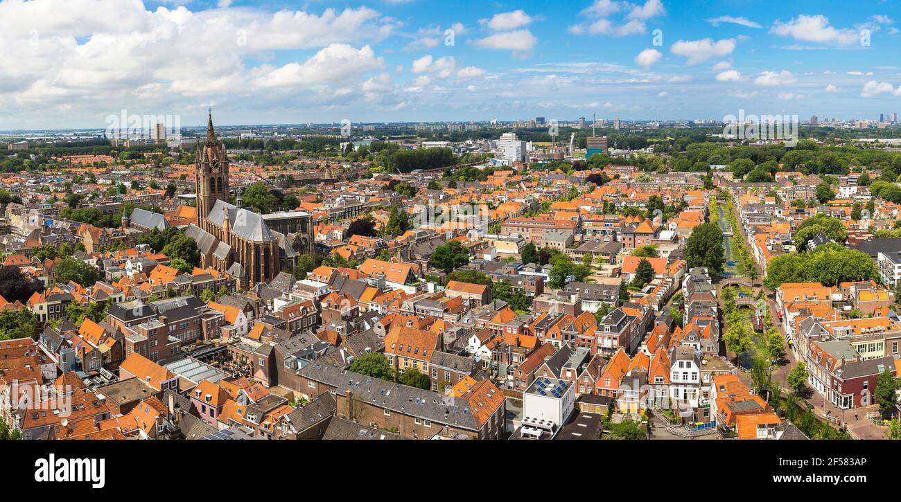 Panoramic aerial view of Delft in a beautiful summer day, The ...