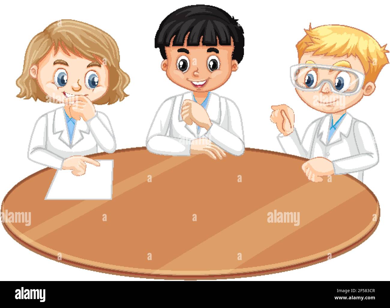 Three young scientist talking each other illustration Stock Vector ...