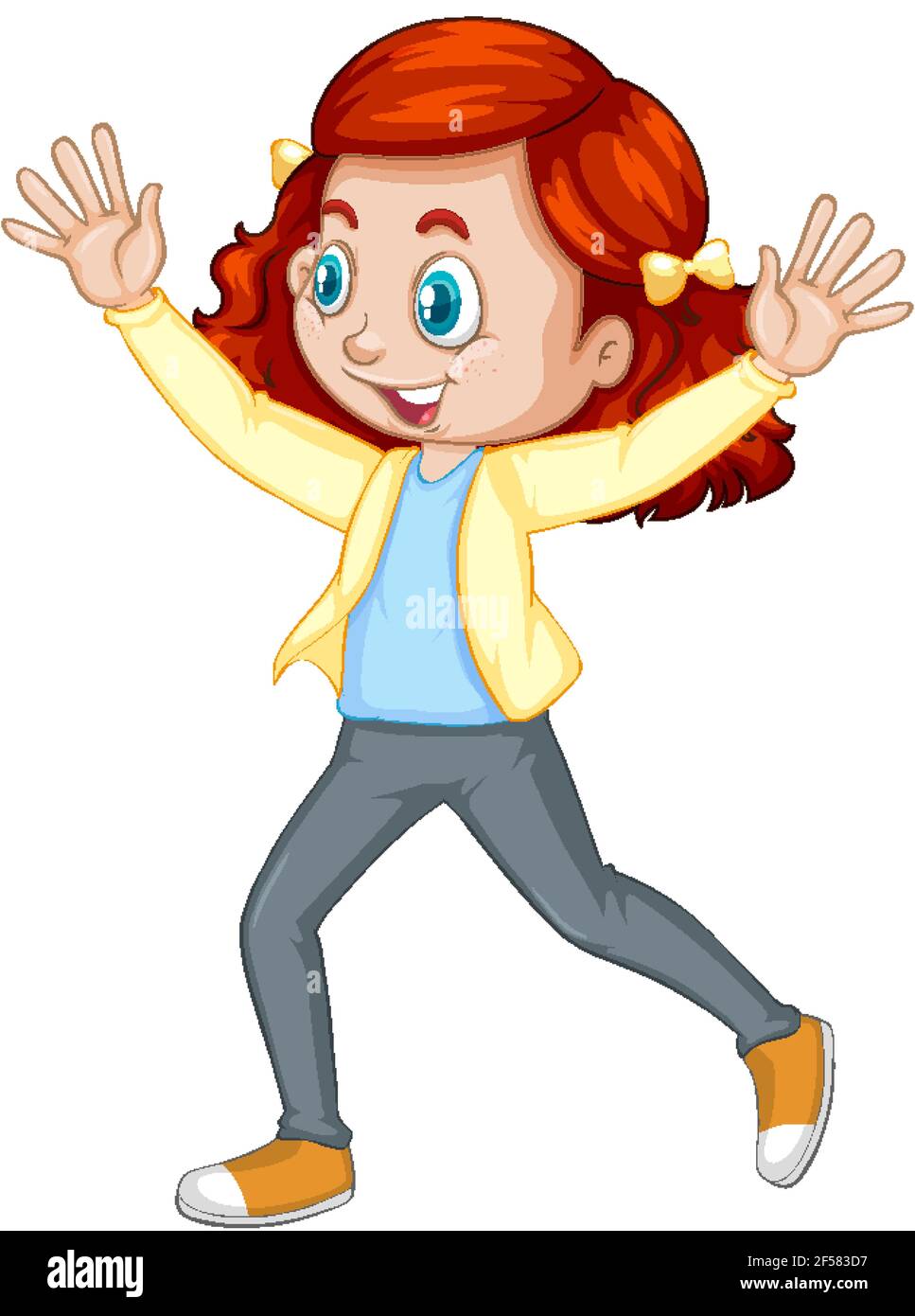 Girl pushing hands up dance cartoon character isolated illustration ...