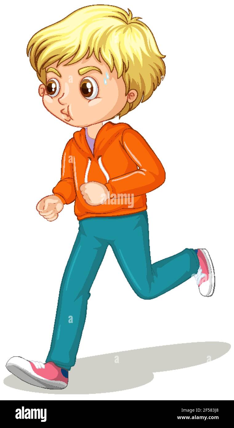 Boy doing running exercise cartoon character isolated illustration ...