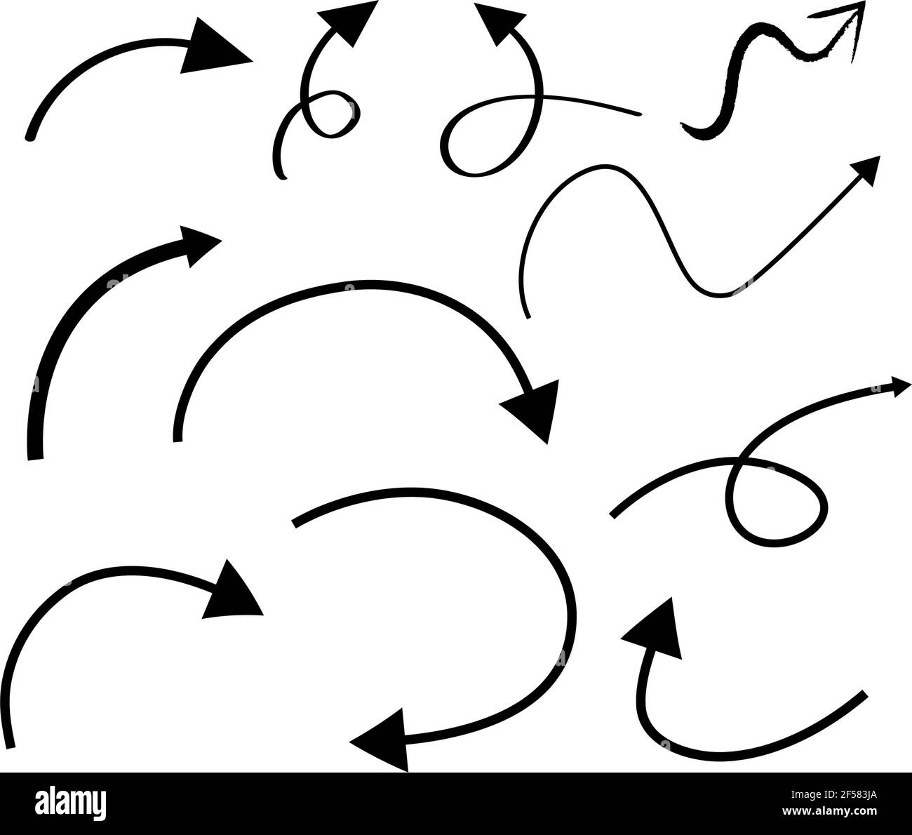Set of hand drawn arrow doodles on white background illustration Stock ...