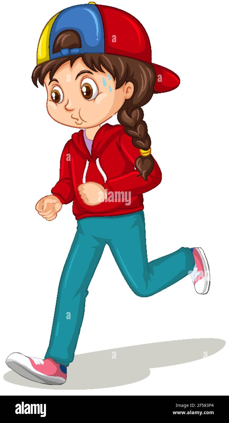 Girl doing running exercise cartoon character isolated illustration ...