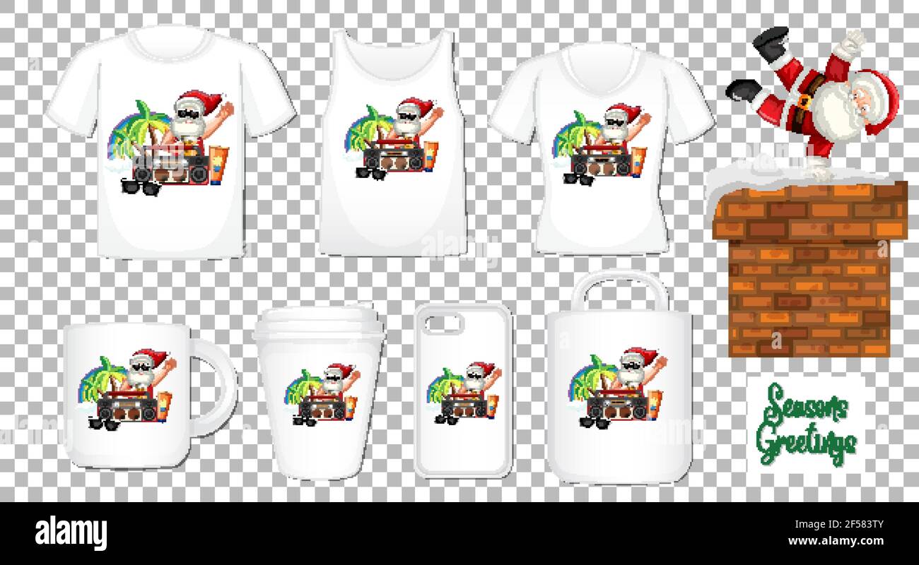 Santa Claus dancing cartoon character with set of different clothes and ...