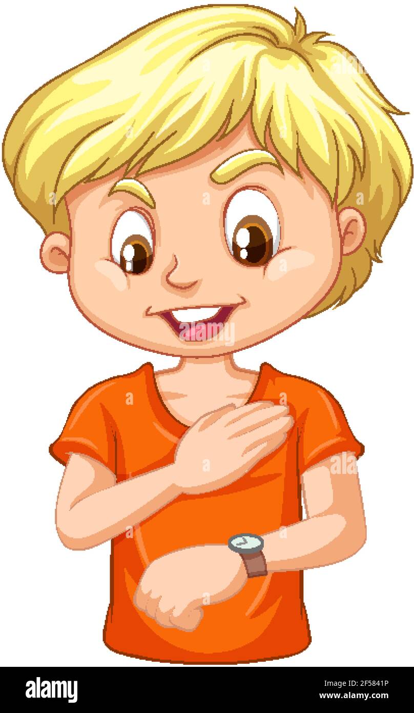 Boy looking watch Stock Vector Images - Alamy