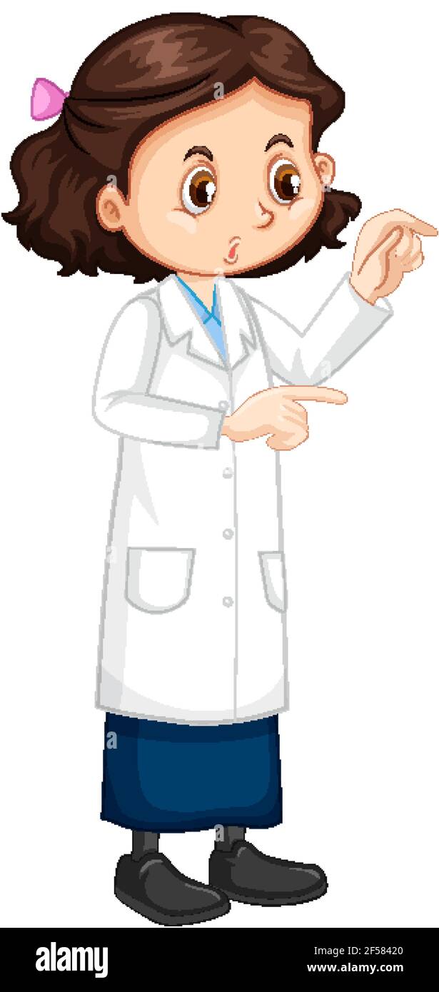 Cute girl cartoon character wearing science lab coat illustration Stock ...