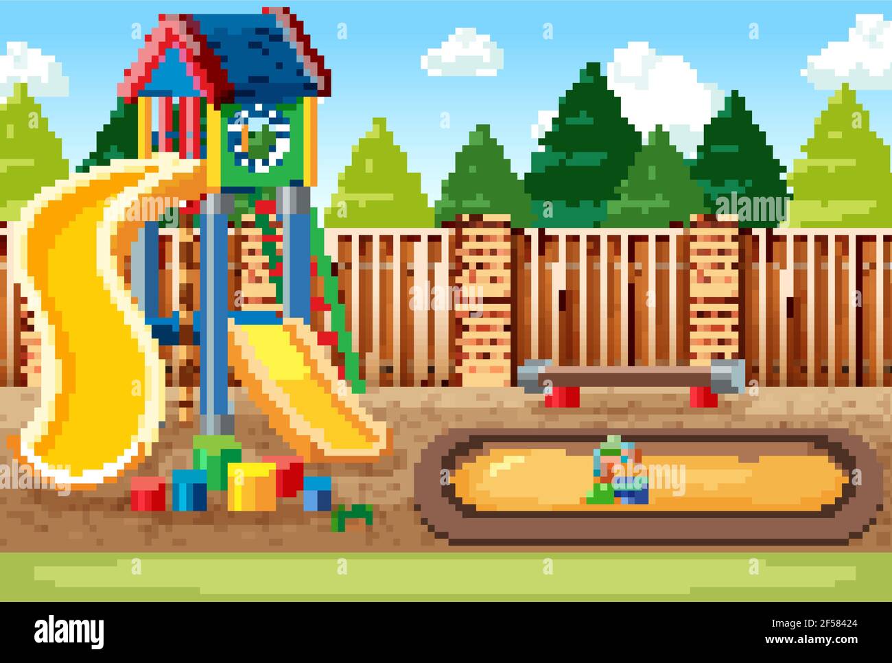 Blank kids playground with slides in the scene illustration Stock ...