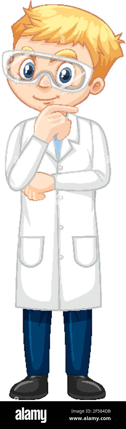 A boy cartoon character wearing laboratory coat illustration Stock ...