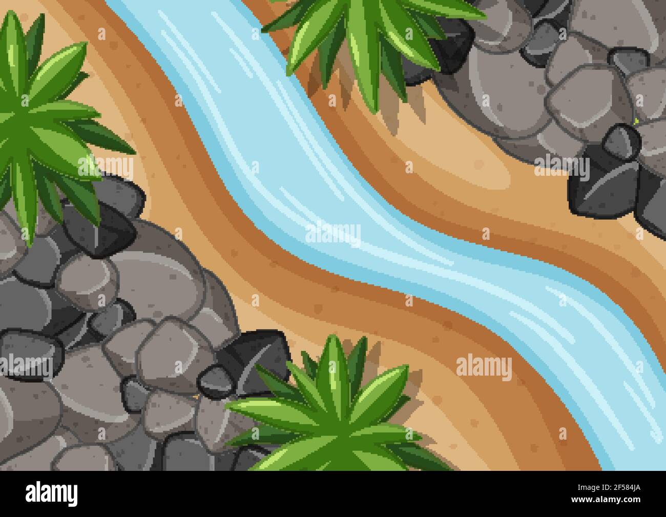 Aerial view of river close up with forest element illustration Stock ...