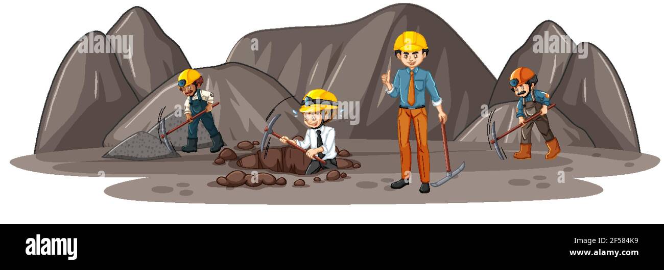 Coal mining scene with many engineers illustration Stock Vector Image ...