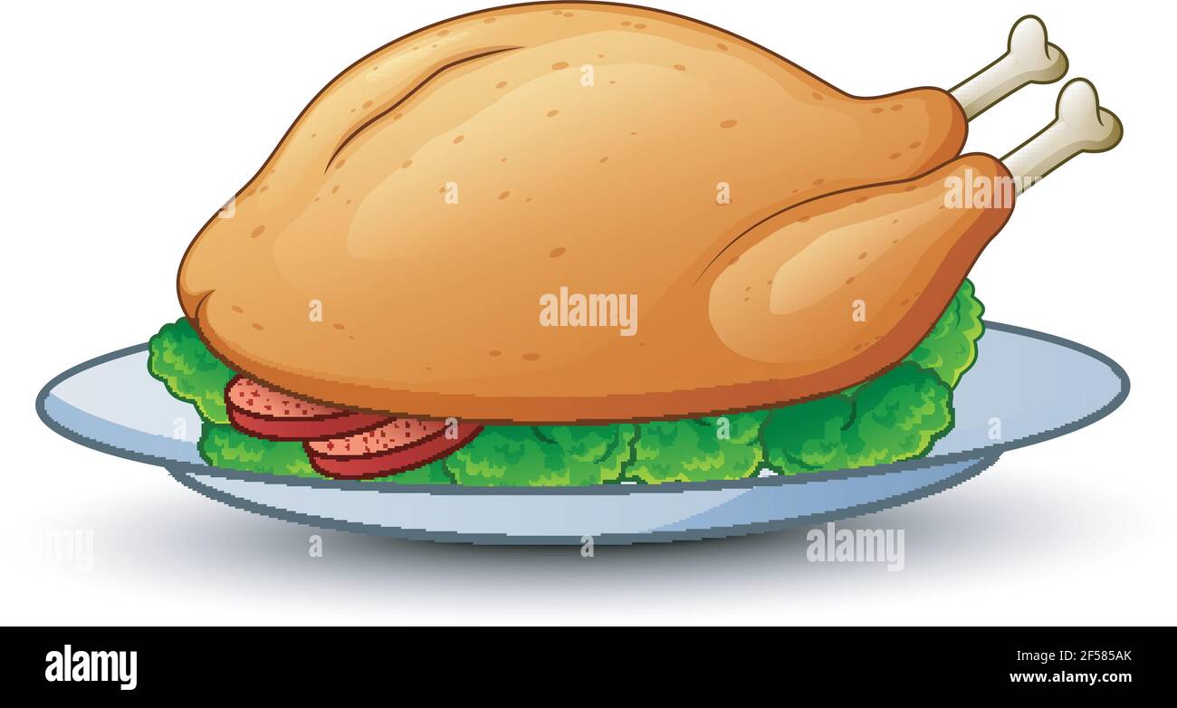 Vector illustration of Roasted chicken on platter Stock Vector Image ...