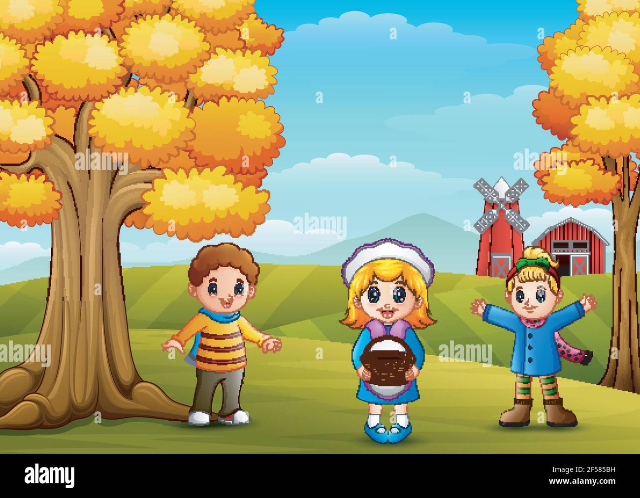 Cute three kids in farm background Stock Vector Image & Art - Alamy