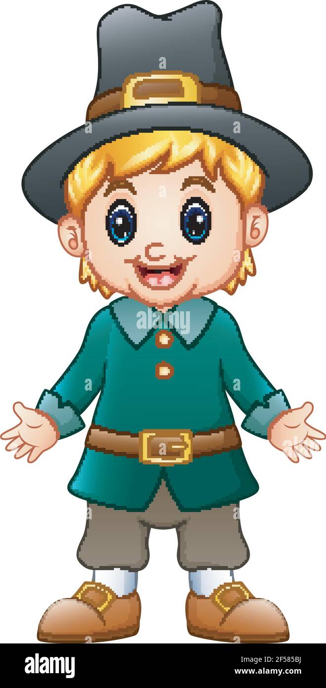 Vector illustration of Cartoon boy pilgrim Stock Vector Image & Art - Alamy