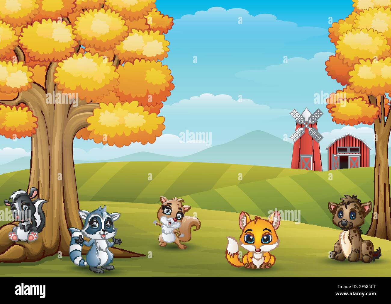Cartoon animals in farm landscape Stock Vector Image & Art - Alamy