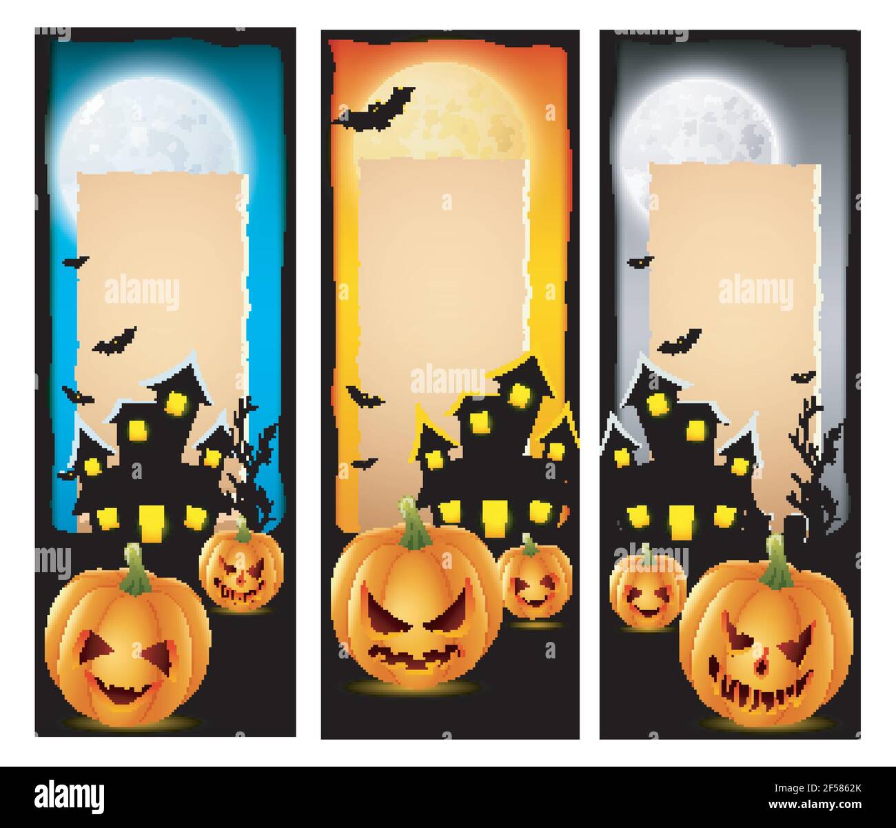 Happy Halloween banners with scary pumpkins Stock Vector Image & Art ...