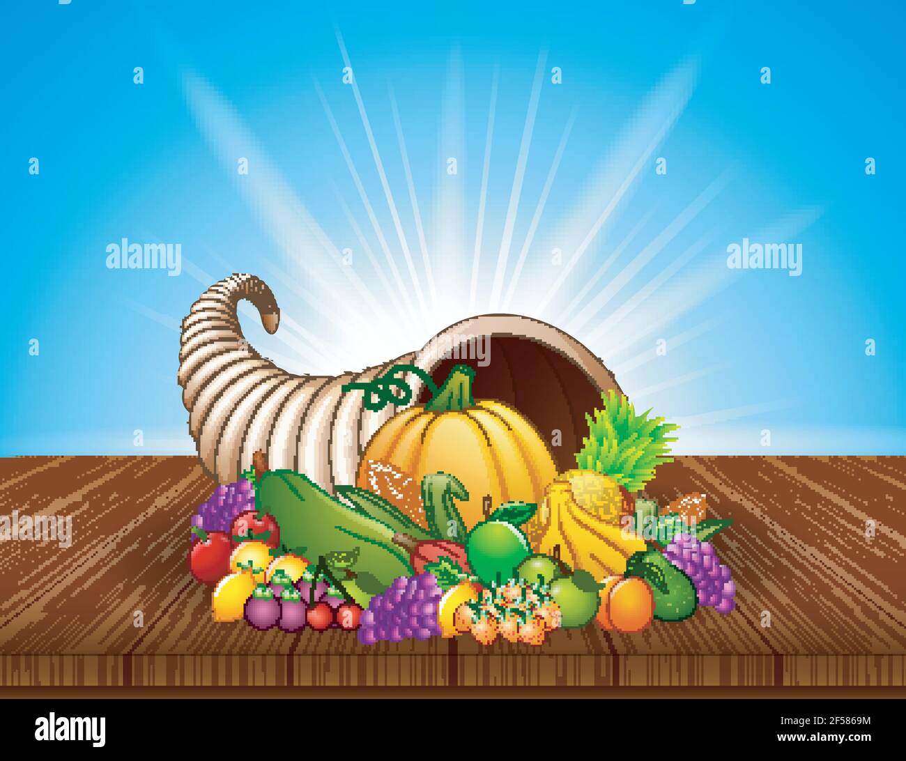 Vector illustration of Autumn cornucopia with vegetables and fruits on ...