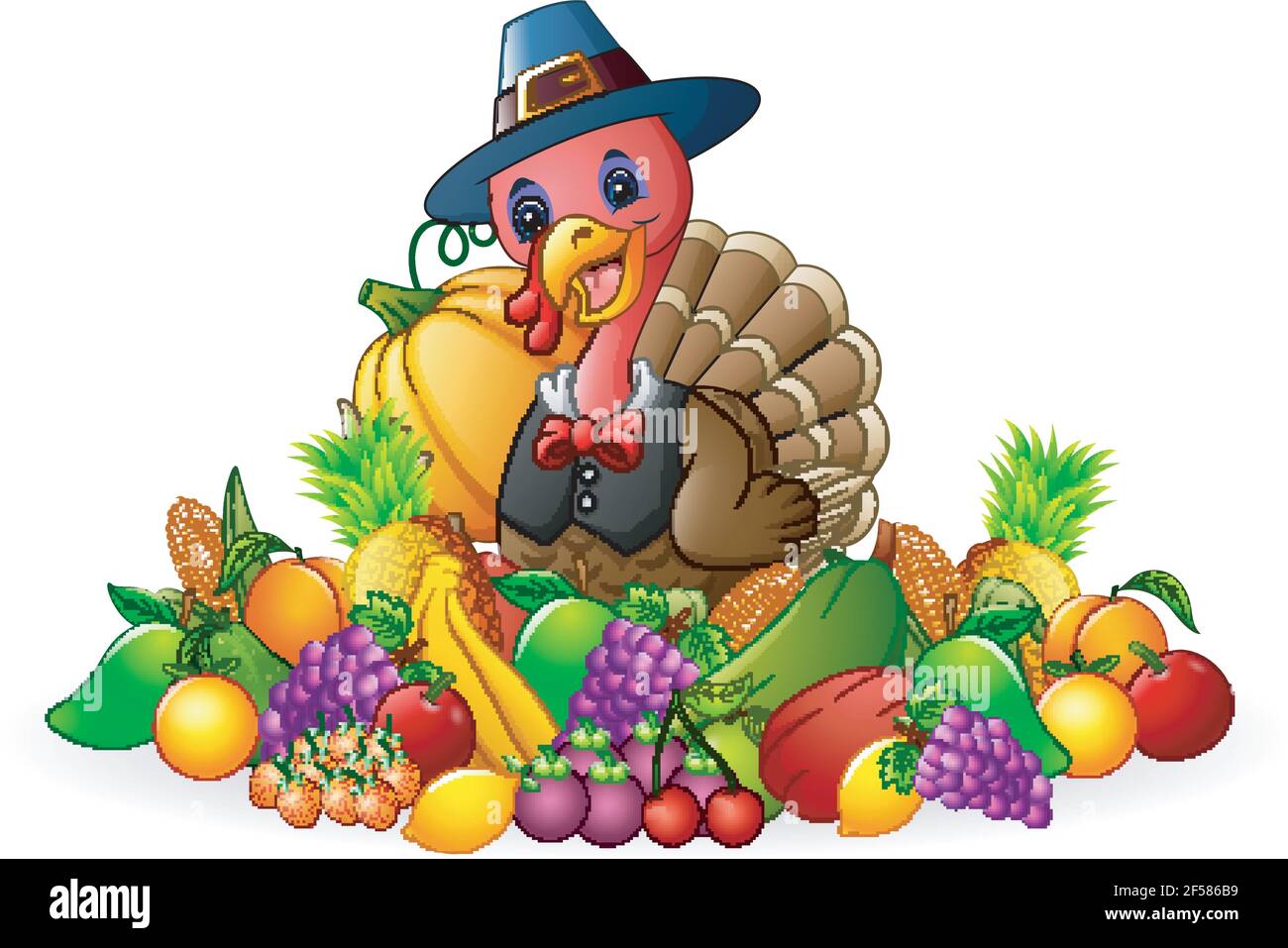 Vector illustration of Thanksgiving day turkey with fruits and ...