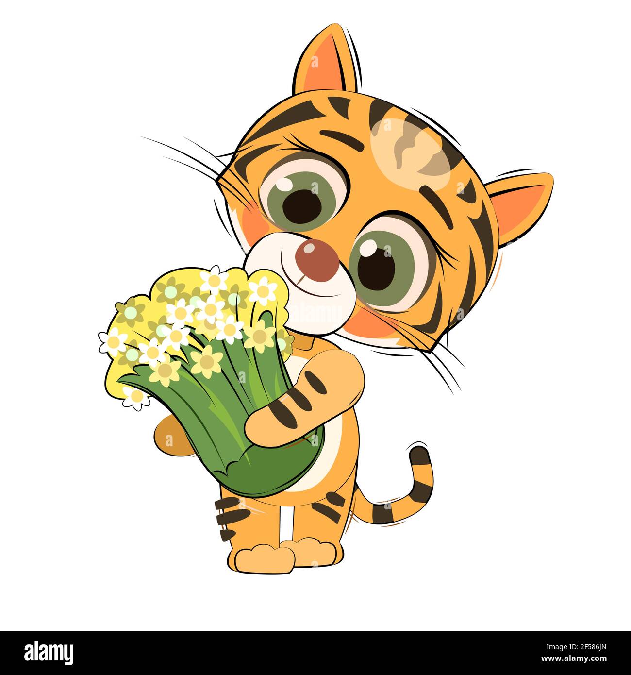 Little tiger cub. Isolated object on white background. Cheerful kind ...