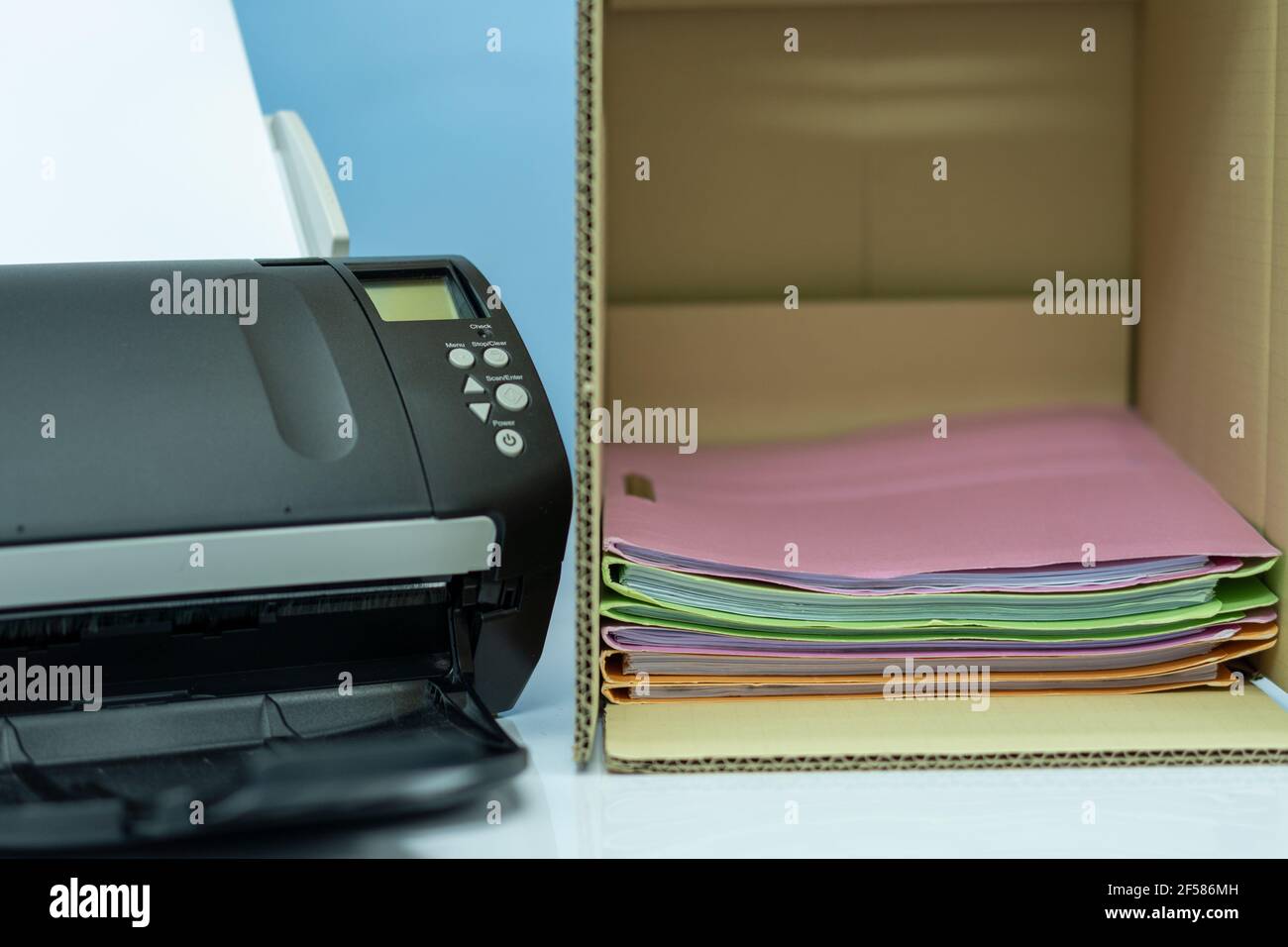 Stack of files folders in brown box to waiting copy or scan convert to ...