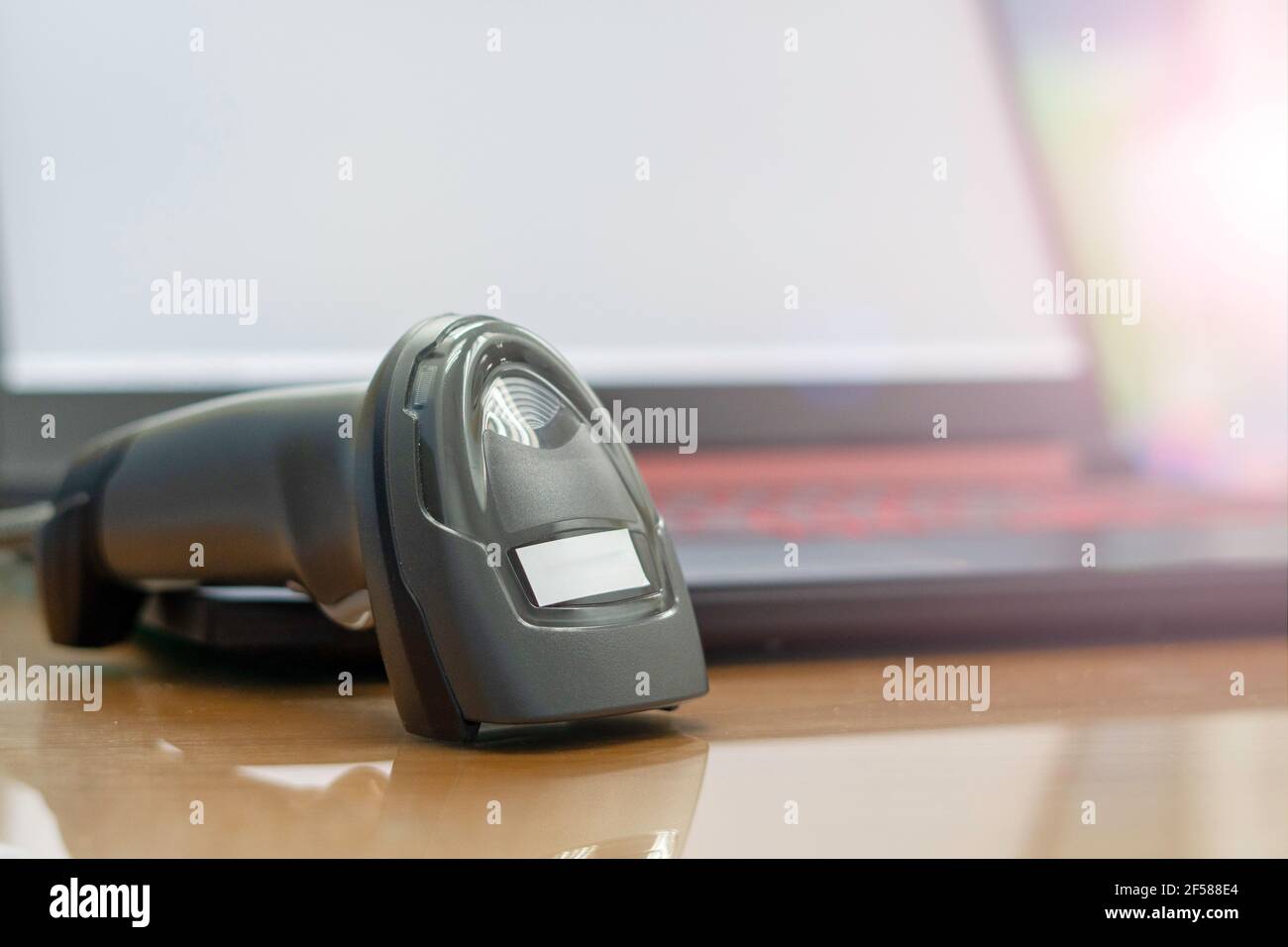 Man hold scanner and scan for reading barcode for transfer data to ...