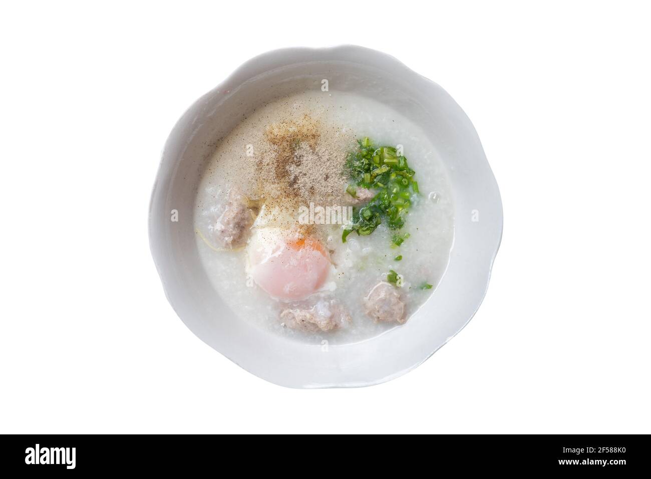 Pork Congee with Eggs Chinese Breakfast on isolated white background ...