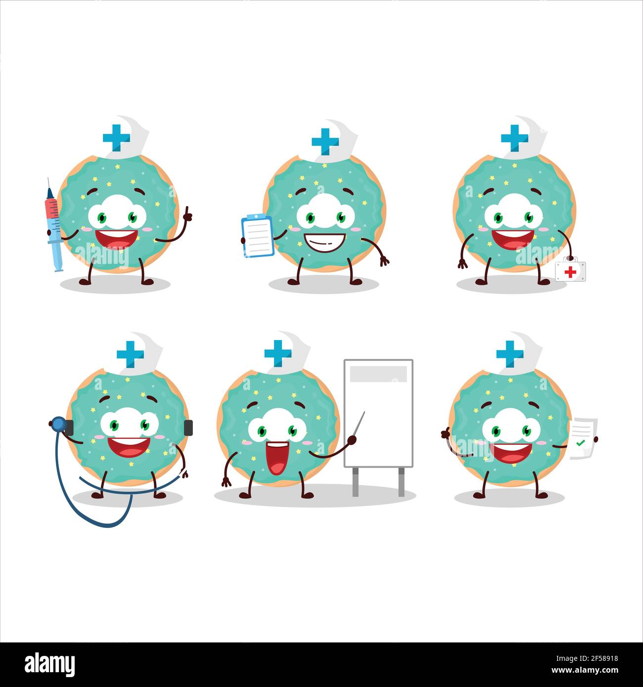 Doctor profession emoticon with vanilla blue donut cartoon character ...