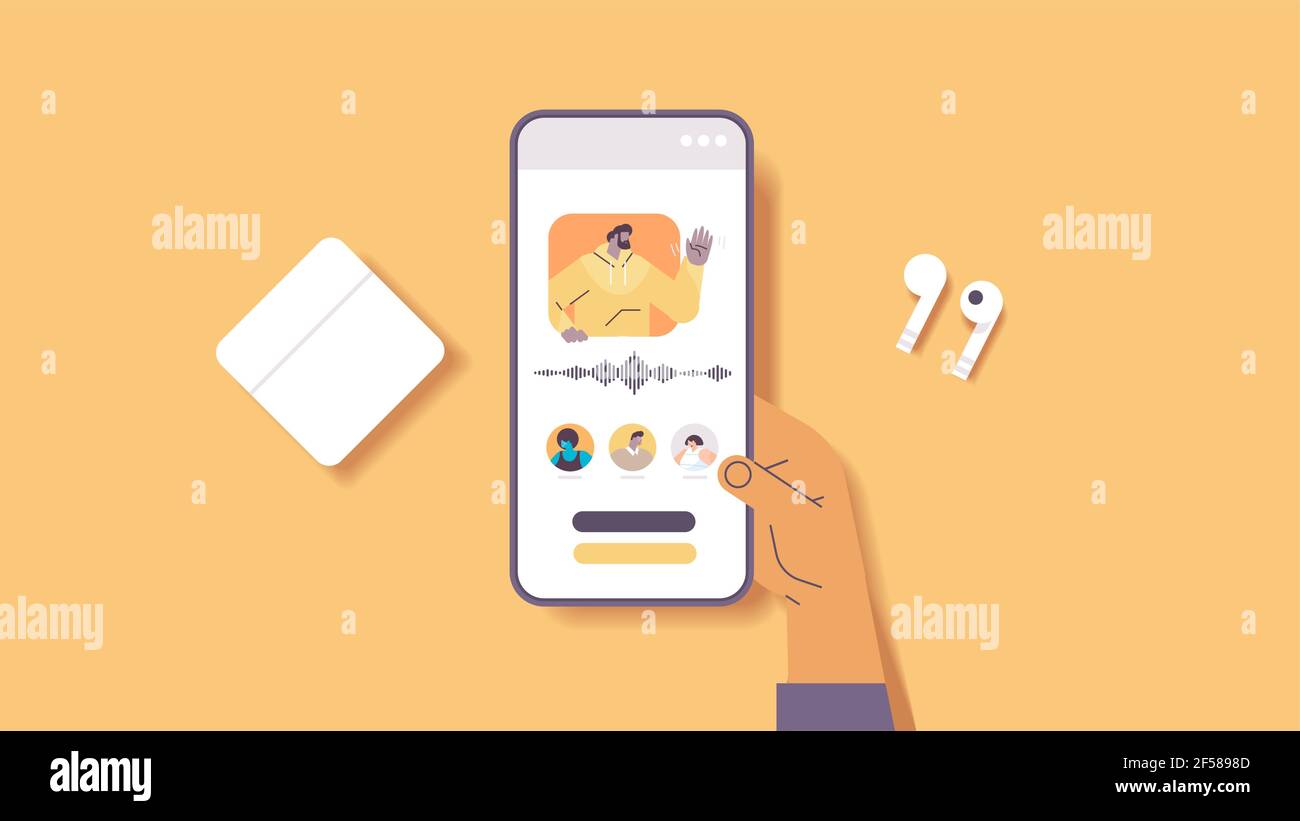 hand using smartphone communicate by voice messages audio chat ...