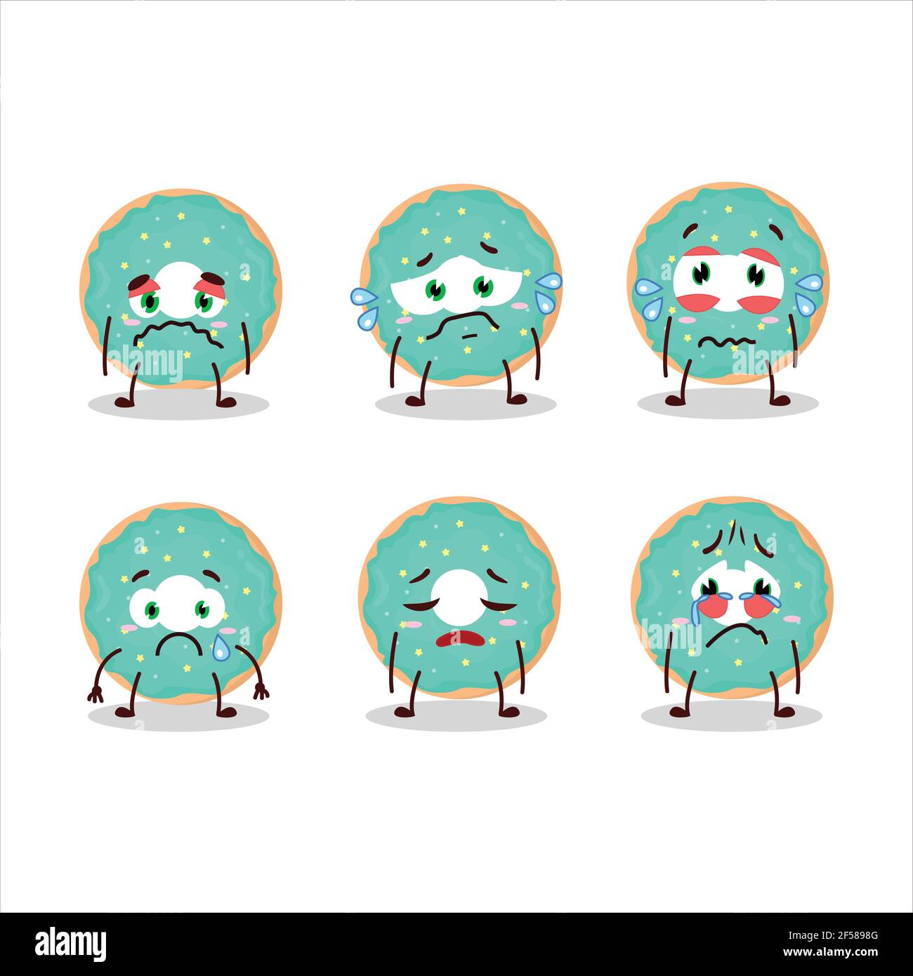 Vanilla blue donut cartoon character with sad expression. Vector ...
