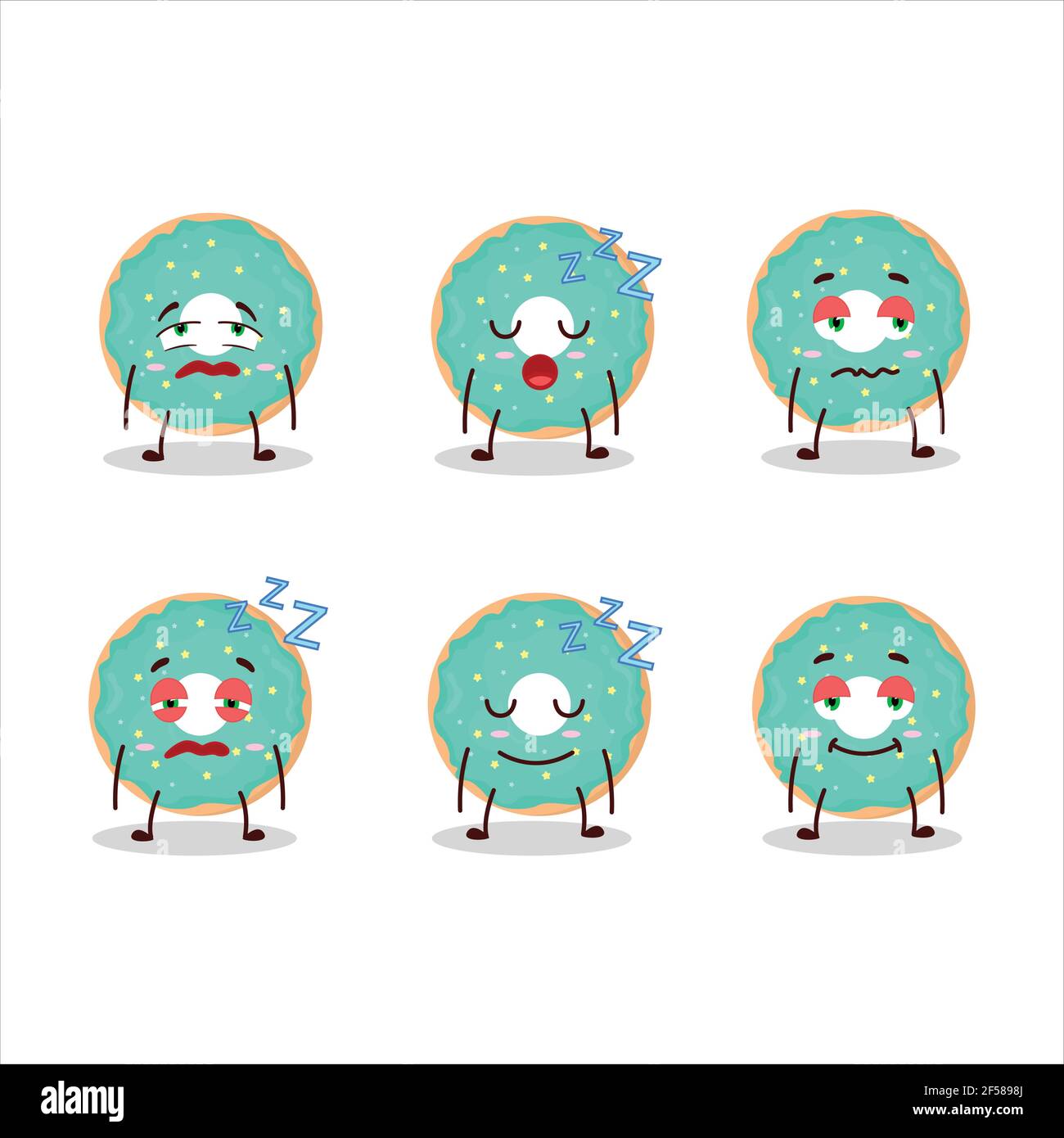 Cartoon character of vanilla blue donut with sleepy expression. Vector ...