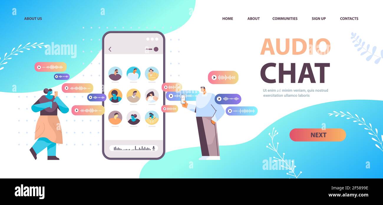 businesspeople communicate by voice messages audio chat application ...