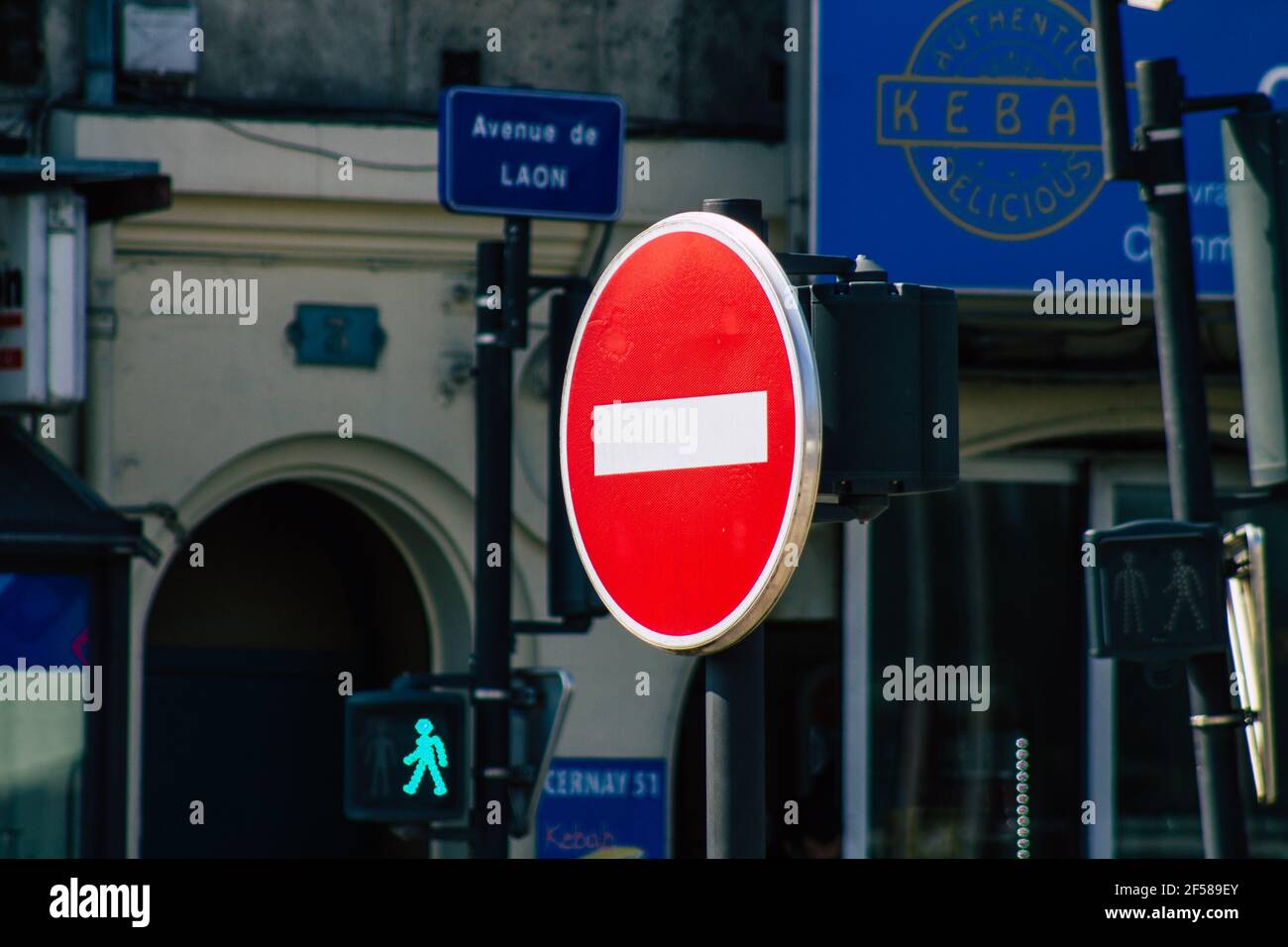 Reims France March 23, 2021 Street sign or road sign, erected at the ...