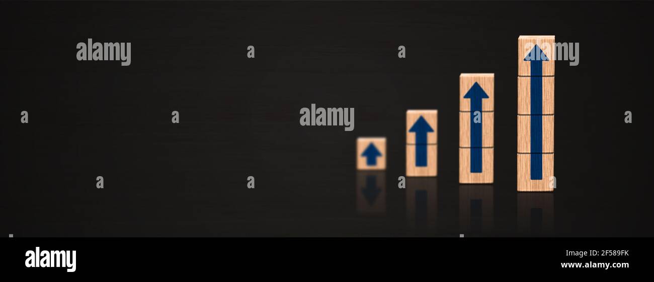 Business growth Process concept, wood ladder path with arrow up. Arrow ...