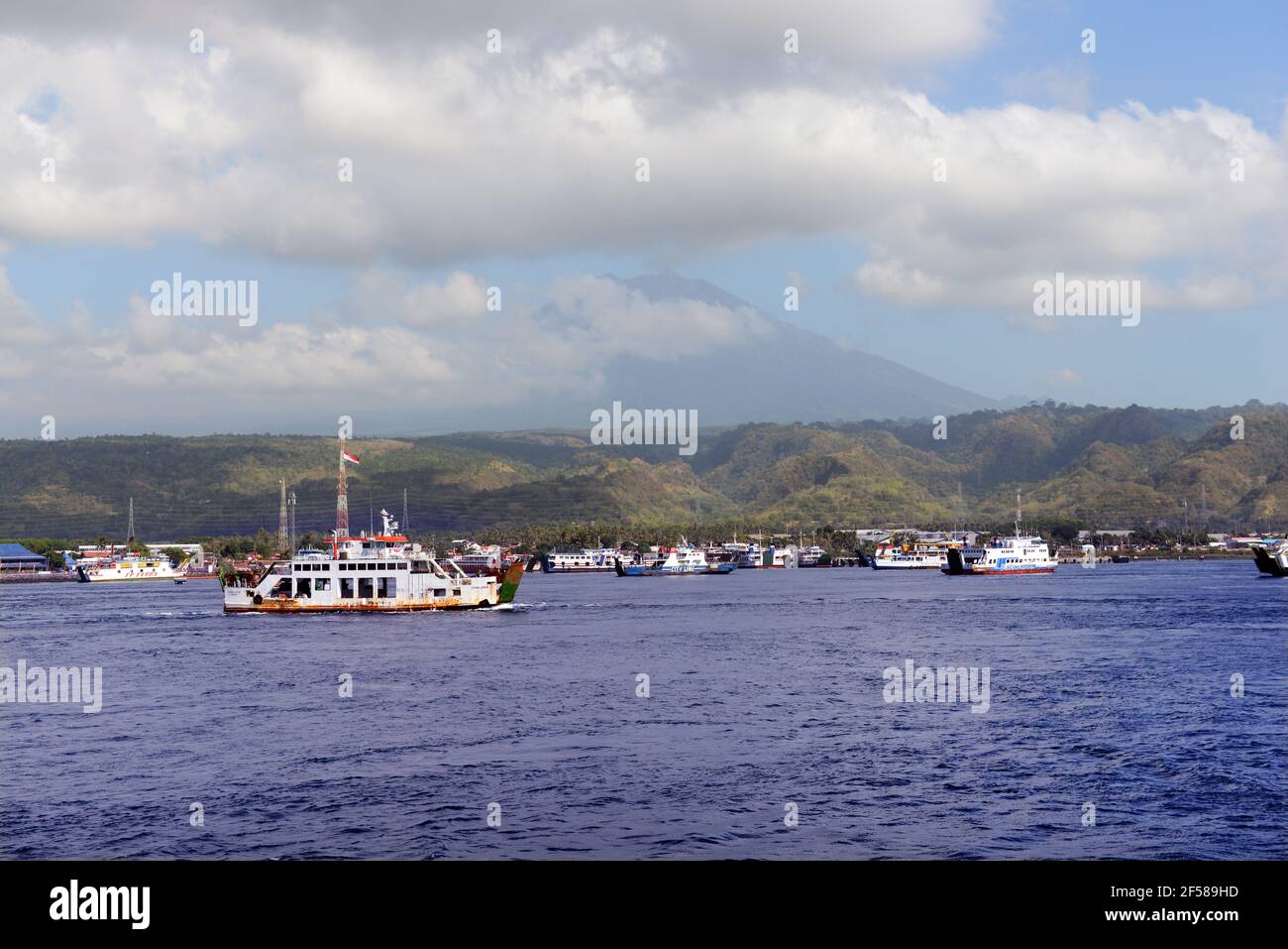 Ships crossing the Bali strait between the islands of Bali and Java in ...