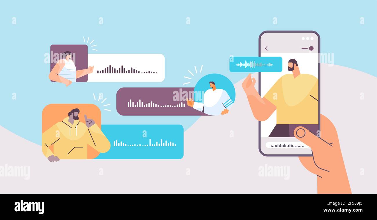 people communicating by voice messages in mobile app audio chat ...