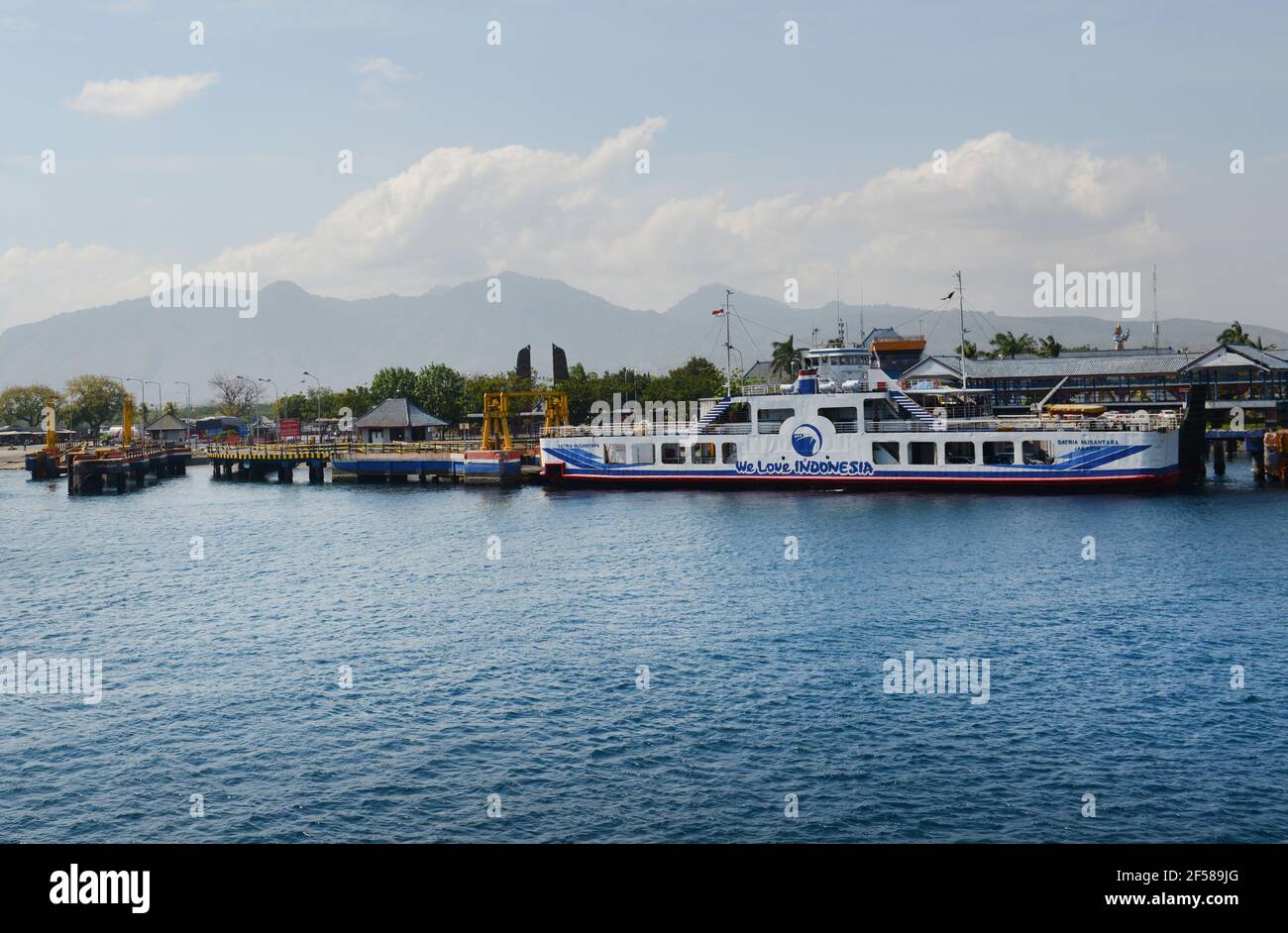 Ships crossing the Bali strait between the islands of Bali and Java in ...