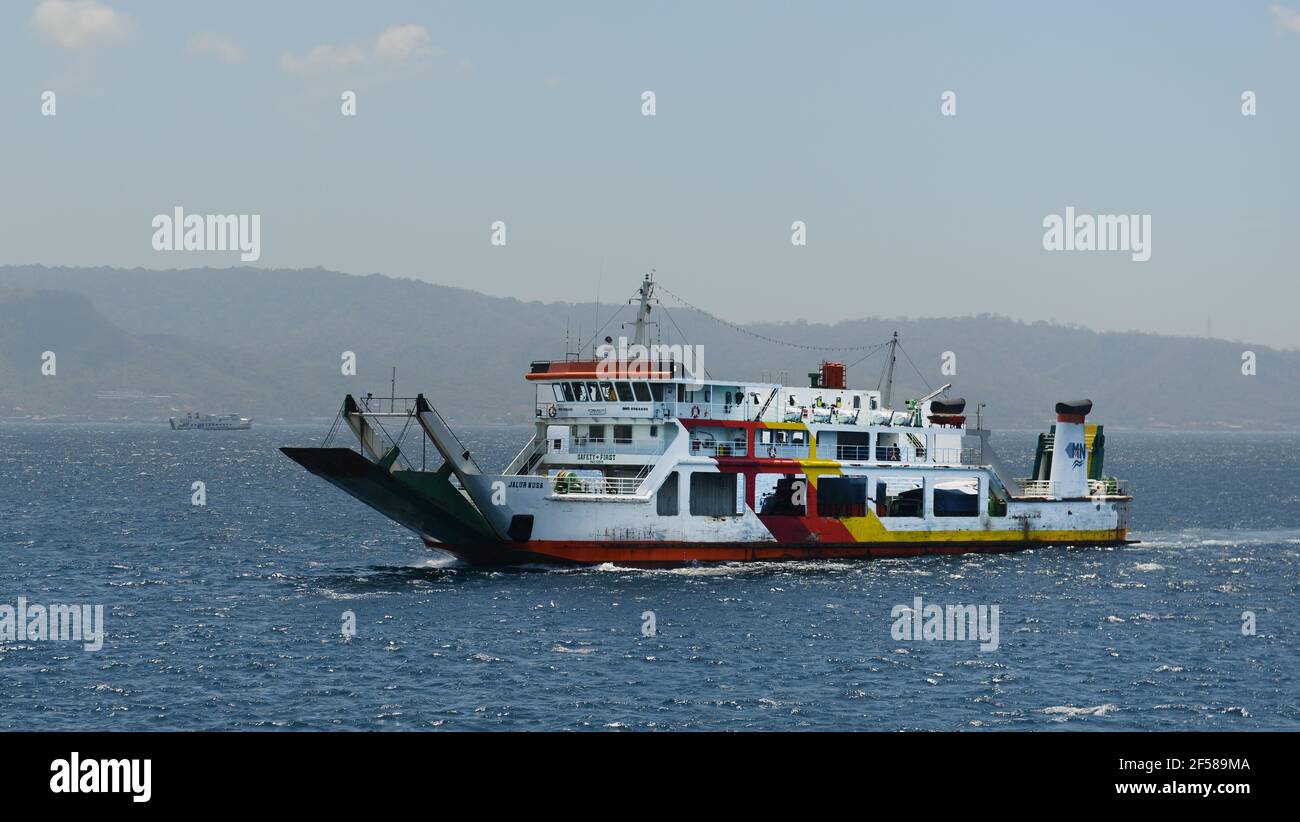 Ships crossing the Bali strait between the islands of Bali and Java in ...
