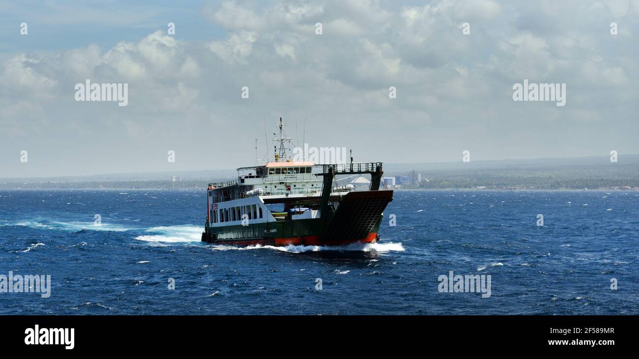 Ships crossing the Bali strait between the islands of Bali and Java in ...