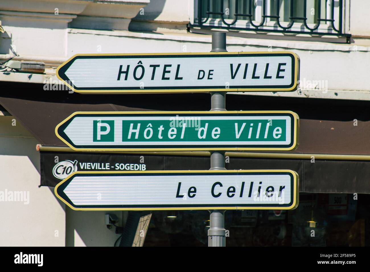 Reims France March 23, 2021 Street sign or road sign, erected at the ...