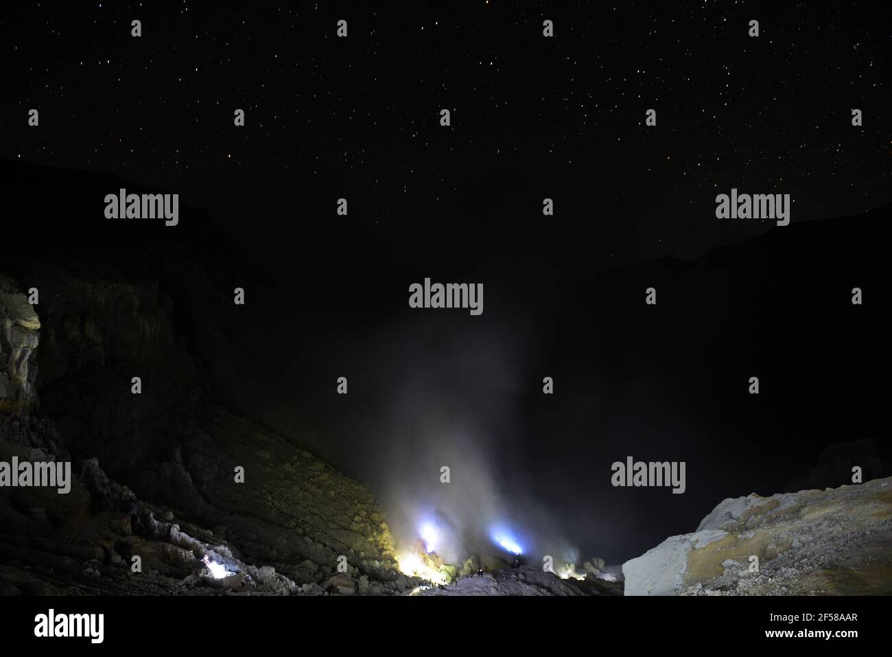 The Blue fire rising up from the Ijen Volcano crater in Eastern Java ...