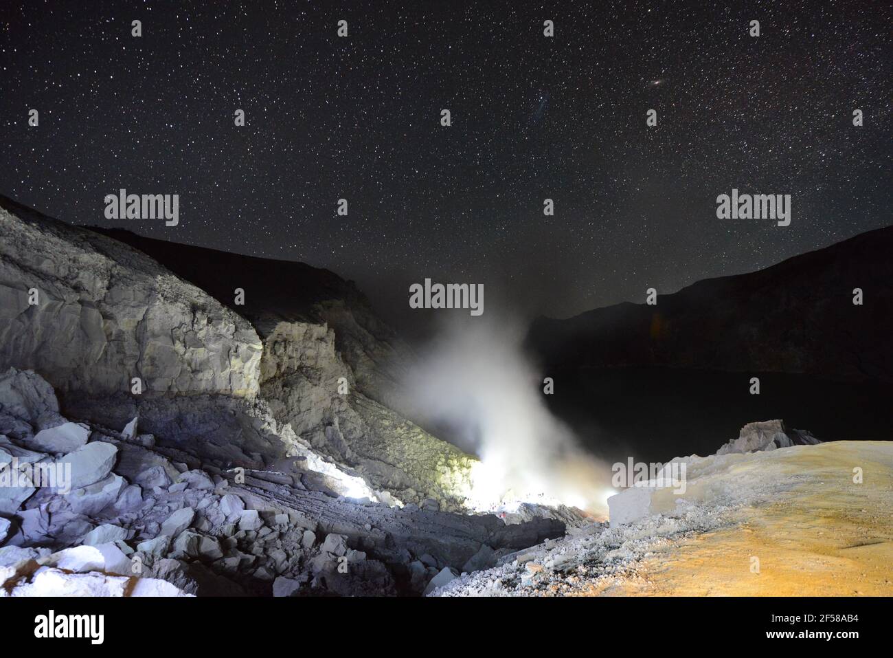 The Blue fire rising up from the Ijen Volcano crater in Eastern Java ...